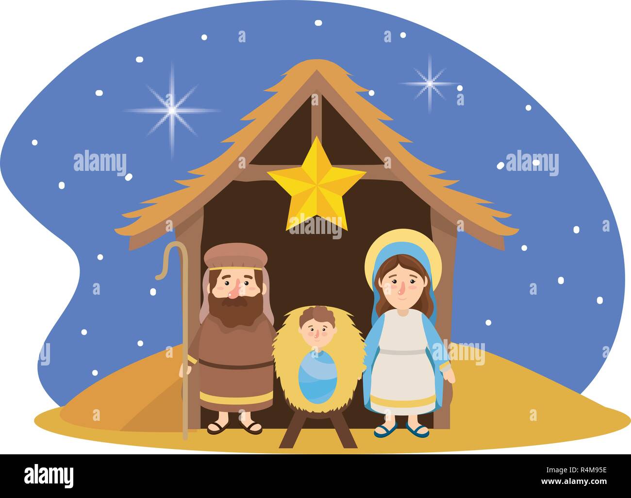 Weihnachten Krippe Krippe mit Maria und Josef mit Jesus Cartoon Stock ...