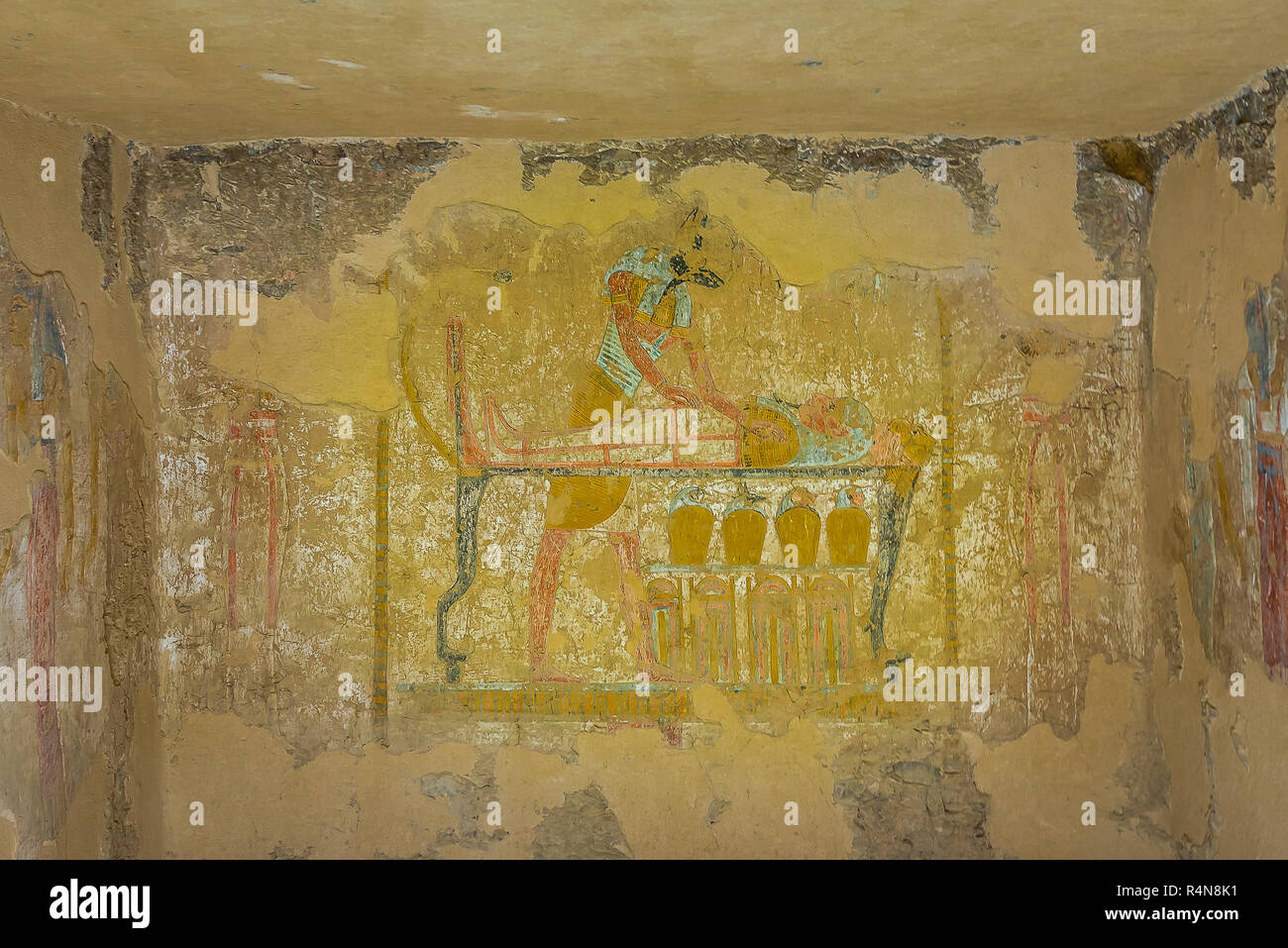 Gemälde von den ägyptischen Gott Anubis, der embalmer, in KV 14, das ...