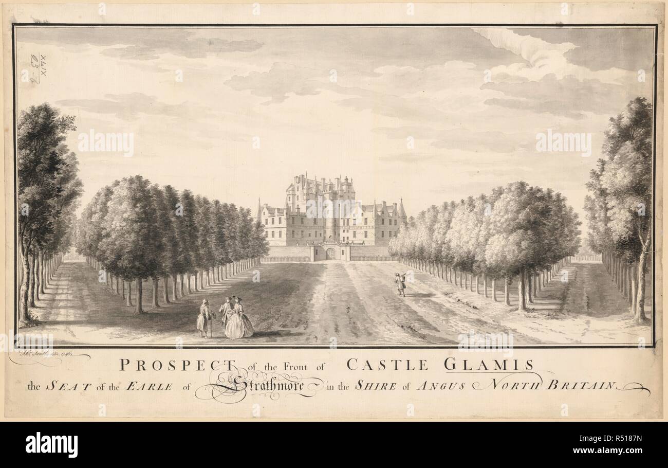 Aussicht auf der Vorderseite des Castle Glamis der Sitz der Earle von ...