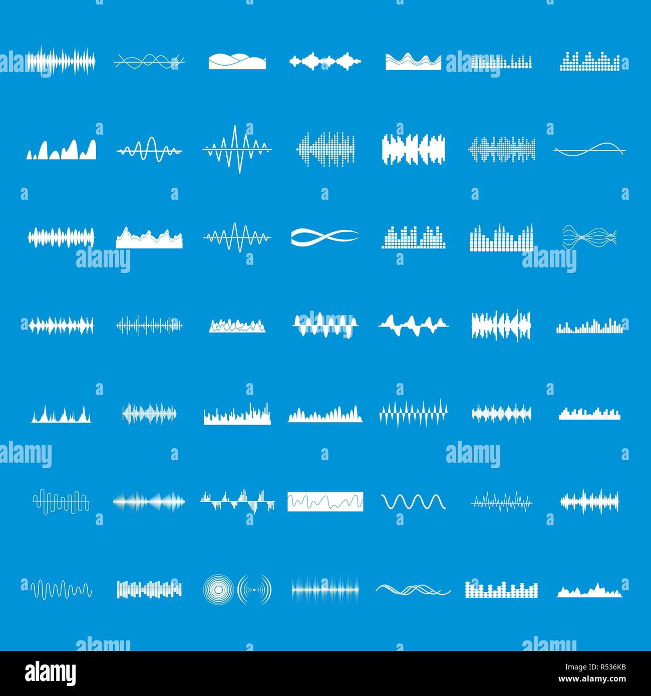 Schallwelle Symbole gesetzt. Einfache Abbildung von 50 Sound wave ...