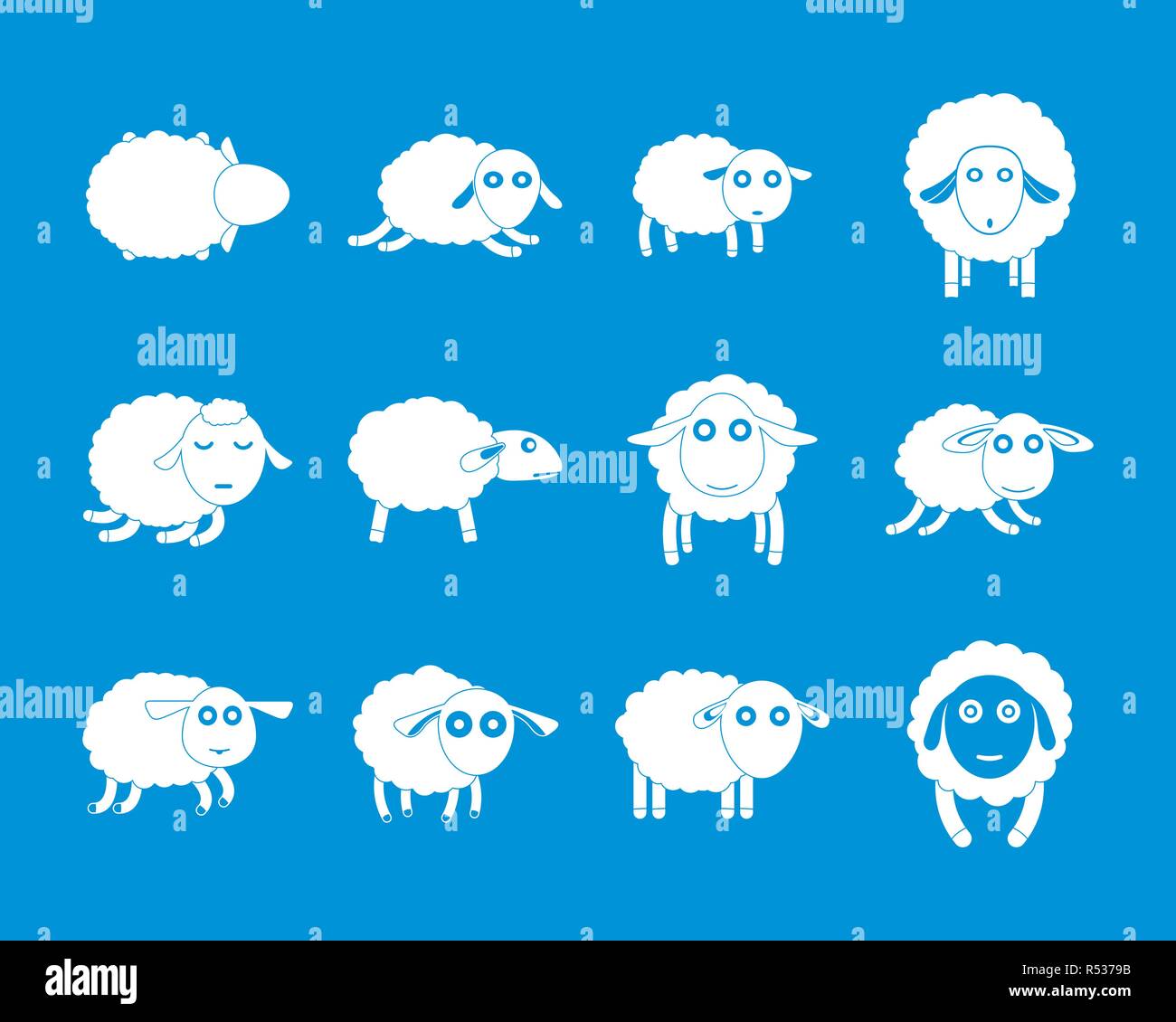 Schaf niedliche Lamm farm Symbole gesetzt. Einfache Abbildung: 12 ...