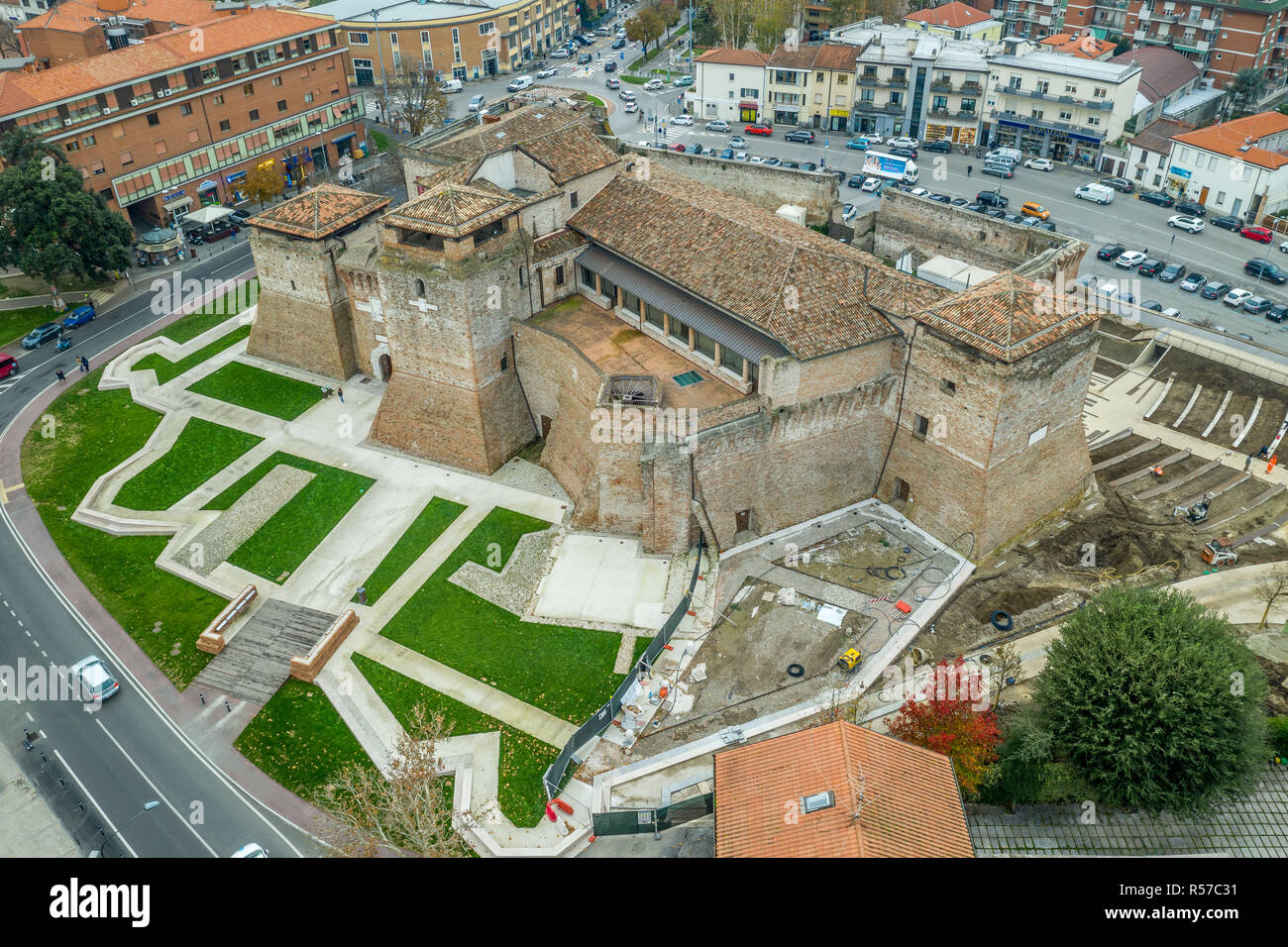 Antenne panorama Blick auf die Adria Strand Stadt Rimini im Winter mit ...
