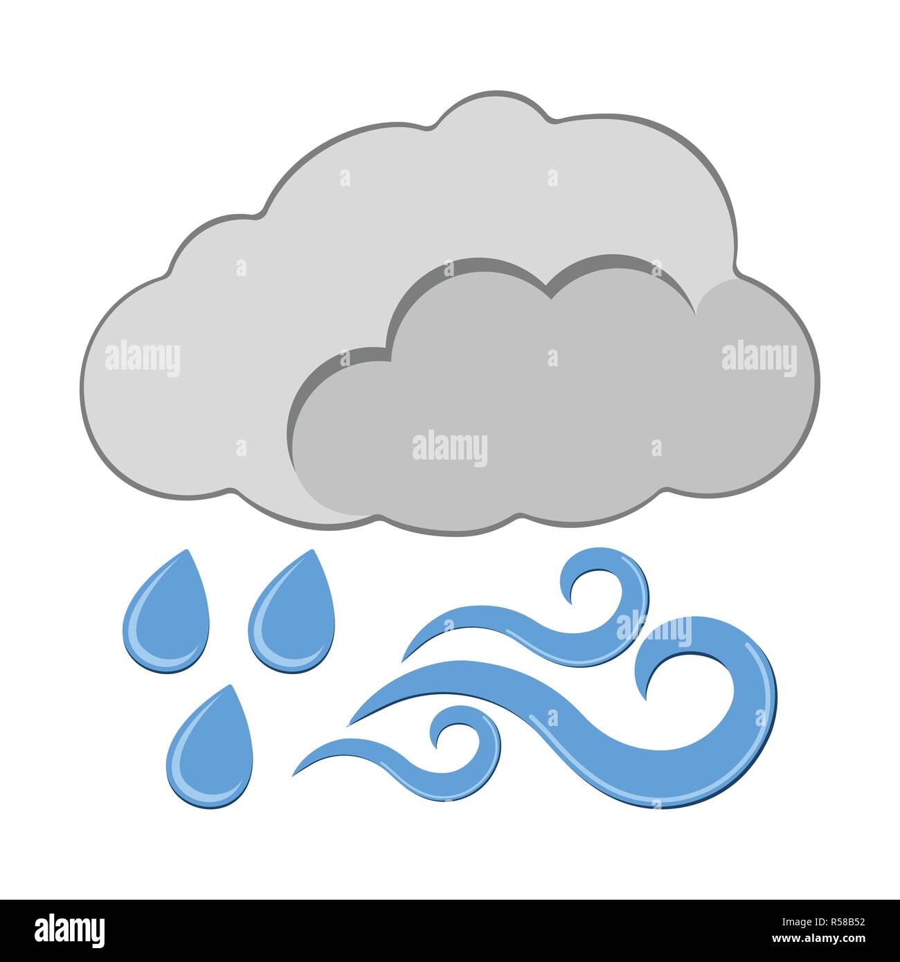 Regen mit Wind Symbol. Wetter label für Web auf weißem Hintergrund ...