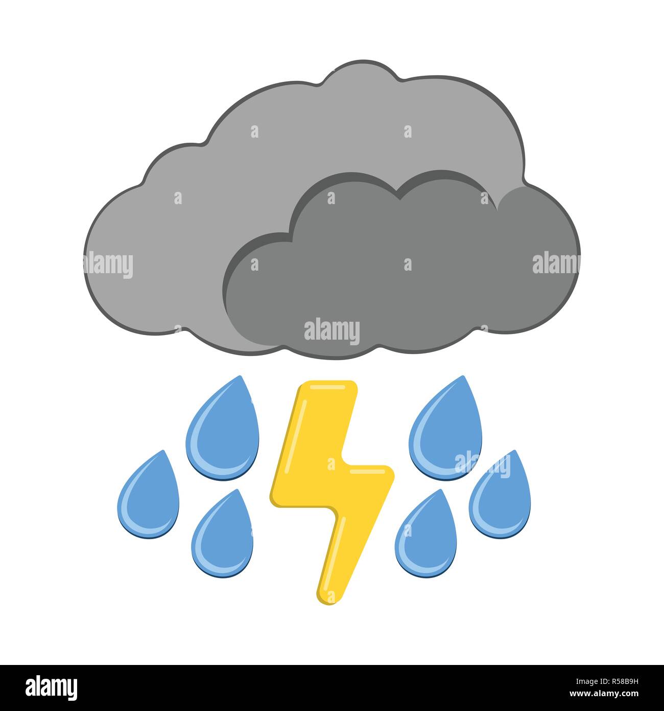 Donner und Regen mit Cloud-Symbol. Wetter label für Web auf weißem ...