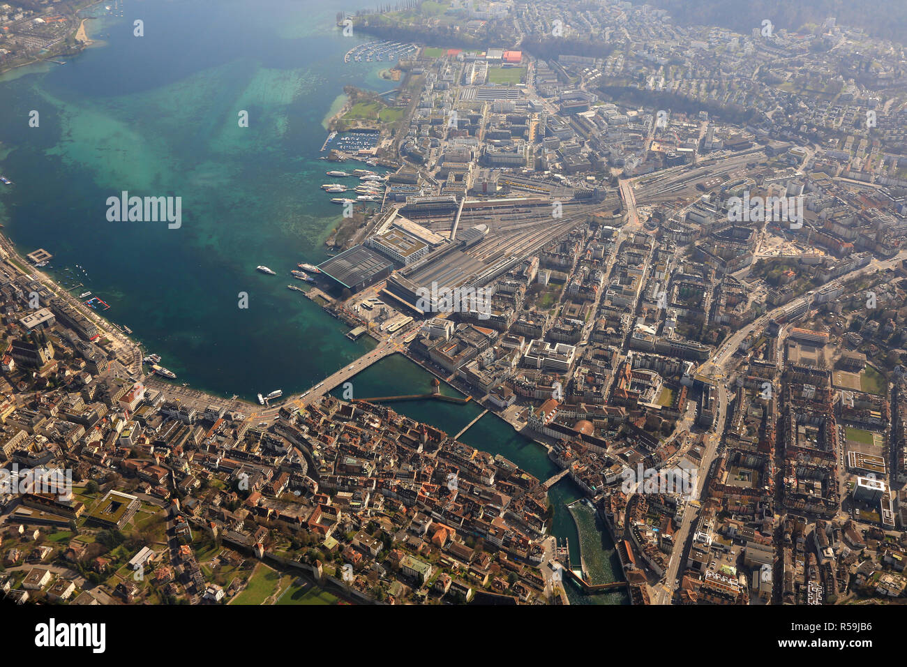 Luzern Bahnhof Hauptbahnhof Stadt Stadt der Schweiz Luftbild ...