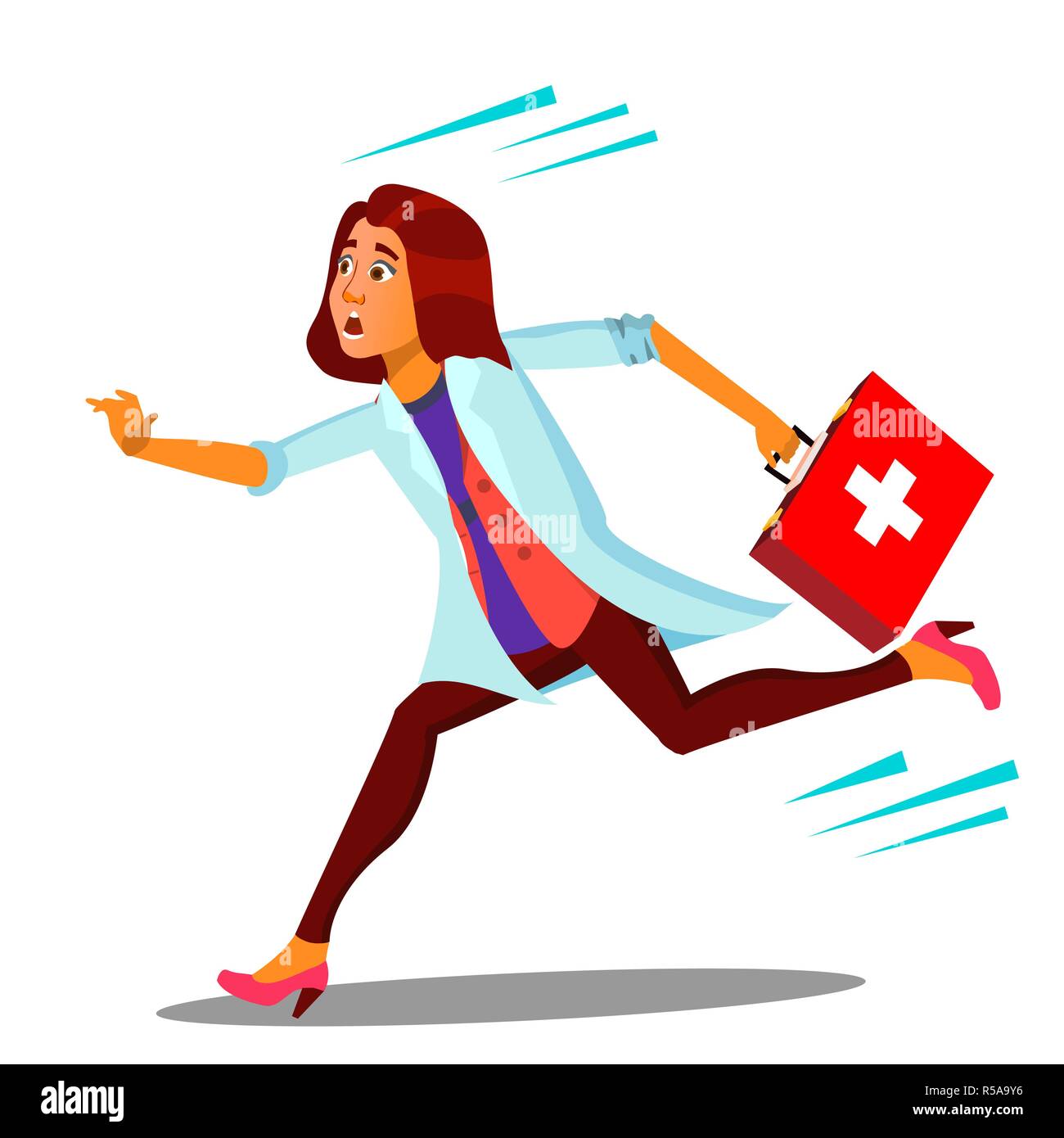 Krankenwagen, Arzt Frau mit Erste Hilfe Box Vektor. Isolierte Cartoon ...