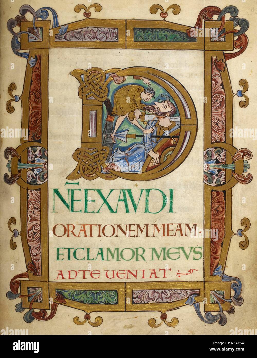 Historisierte Initiale 'D' (omine) am Anfang von Psalm 101, mit David ...