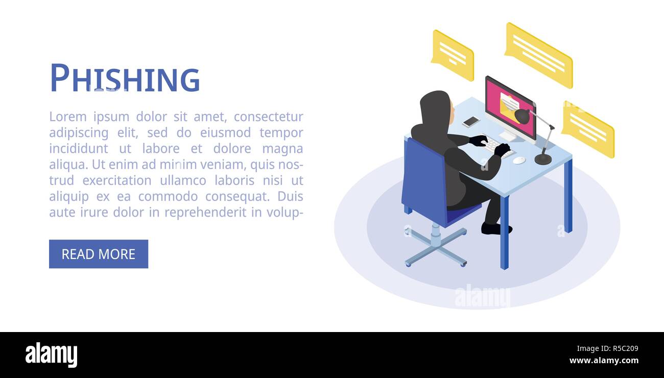 Hacker phishing Banner. Isometrische Darstellung der Hacker phishing ...