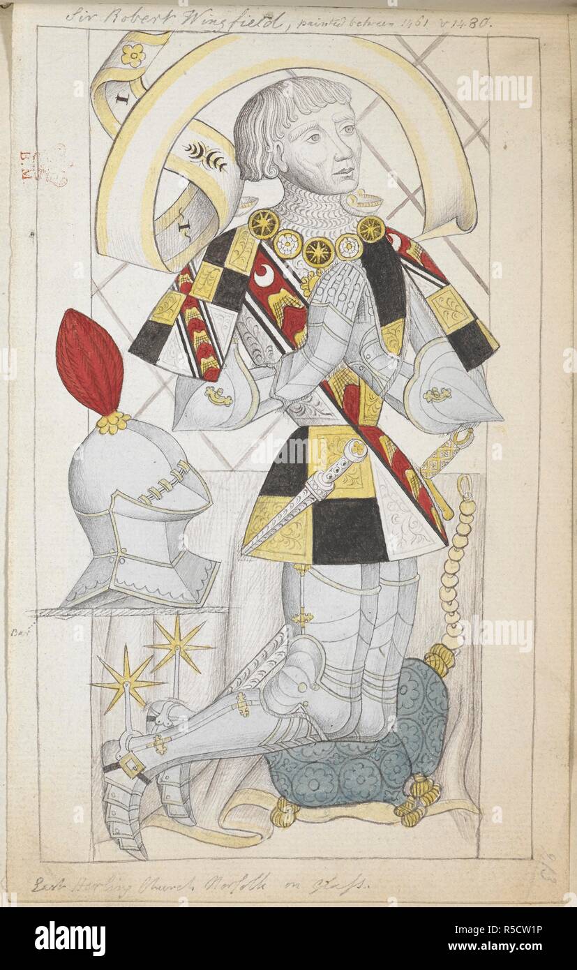 Sir Robert Wingfield kniend in der Haltung des Gebets in der Platte ...