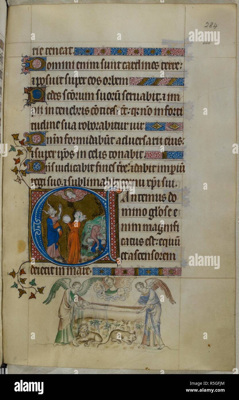 Historisierte Initiale 'C' (antemus) eines gehörnten Moses mit seinen ...