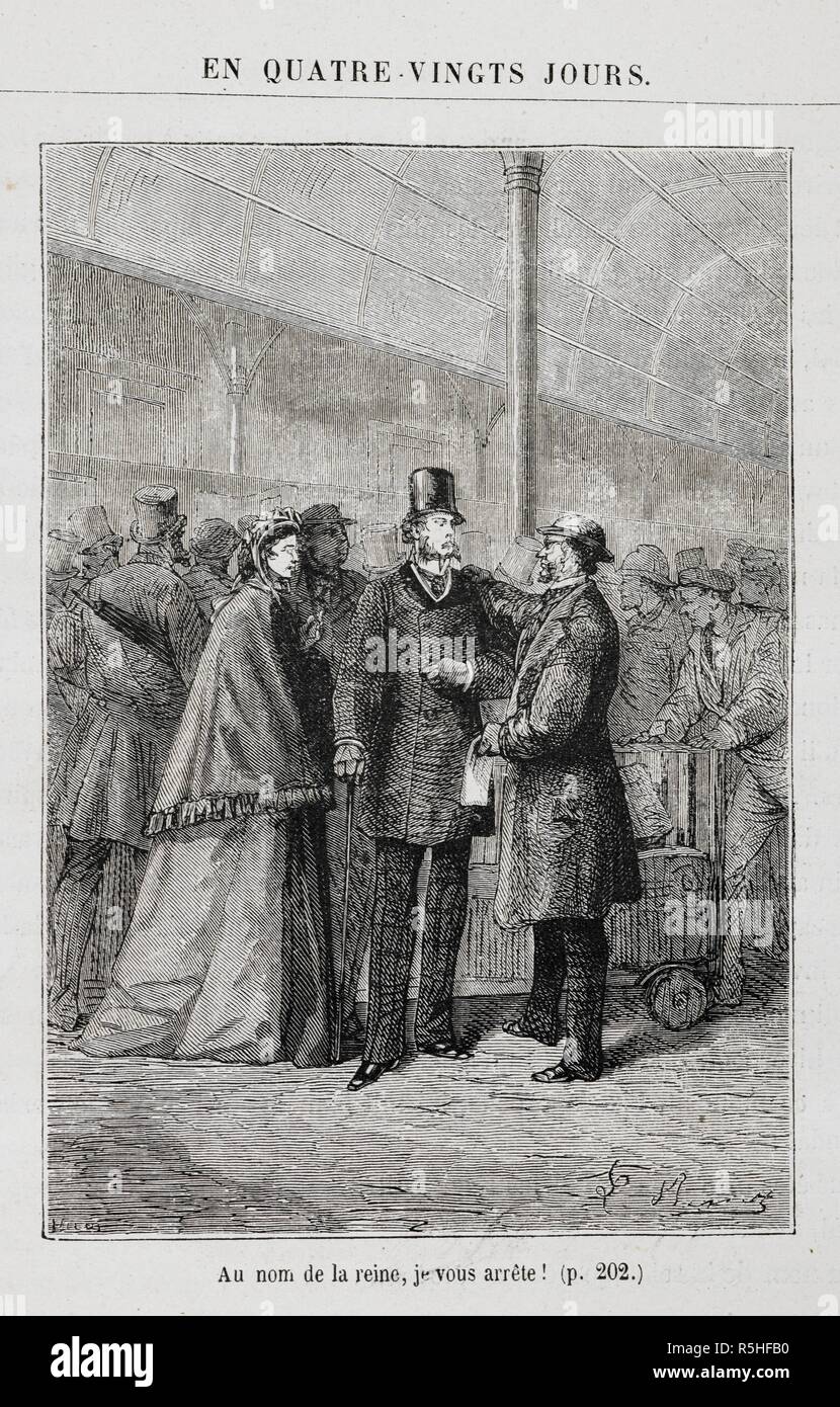 Phileas Fogg von Inspector Fix verhaftet. Zeichen, die in den Roman "In ...