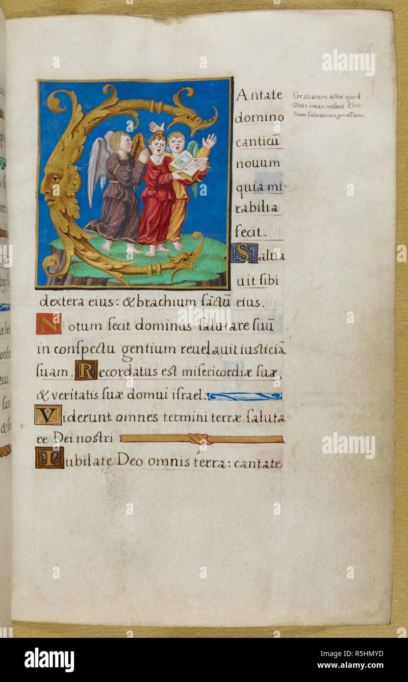 Historisierte Initiale 'C' (antate) der Engel singen, am Anfang von ...