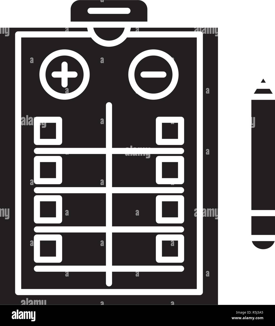 Vor- und Nachteile Liste schwarze Symbol, Vektor Zeichen auf isolierten ...