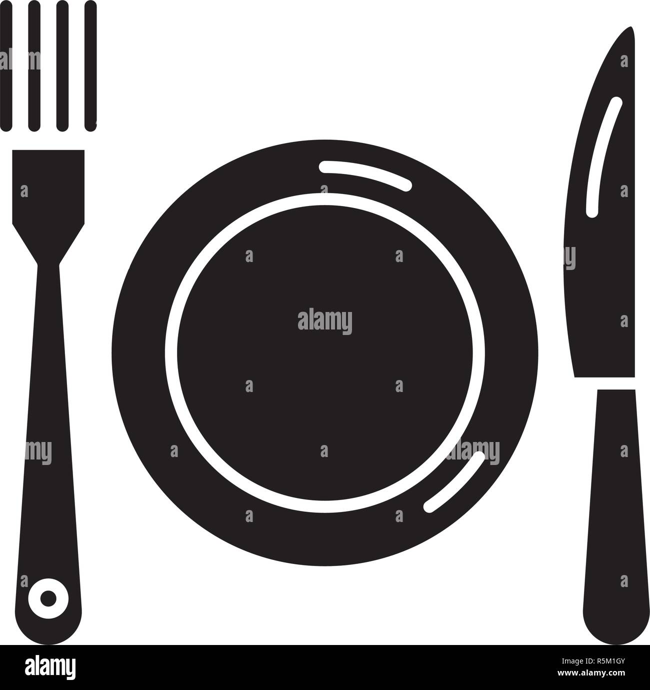 Teller, Messer und Gabel schwarze Symbol, Vektor Zeichen auf isolierten ...