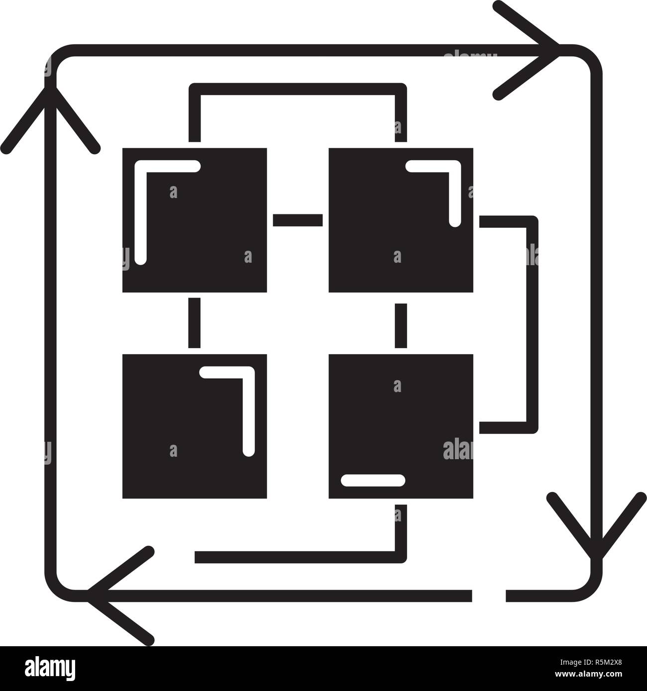 Ablauf von Prozessen schwarze Symbol, Vektor Zeichen auf isolierten ...