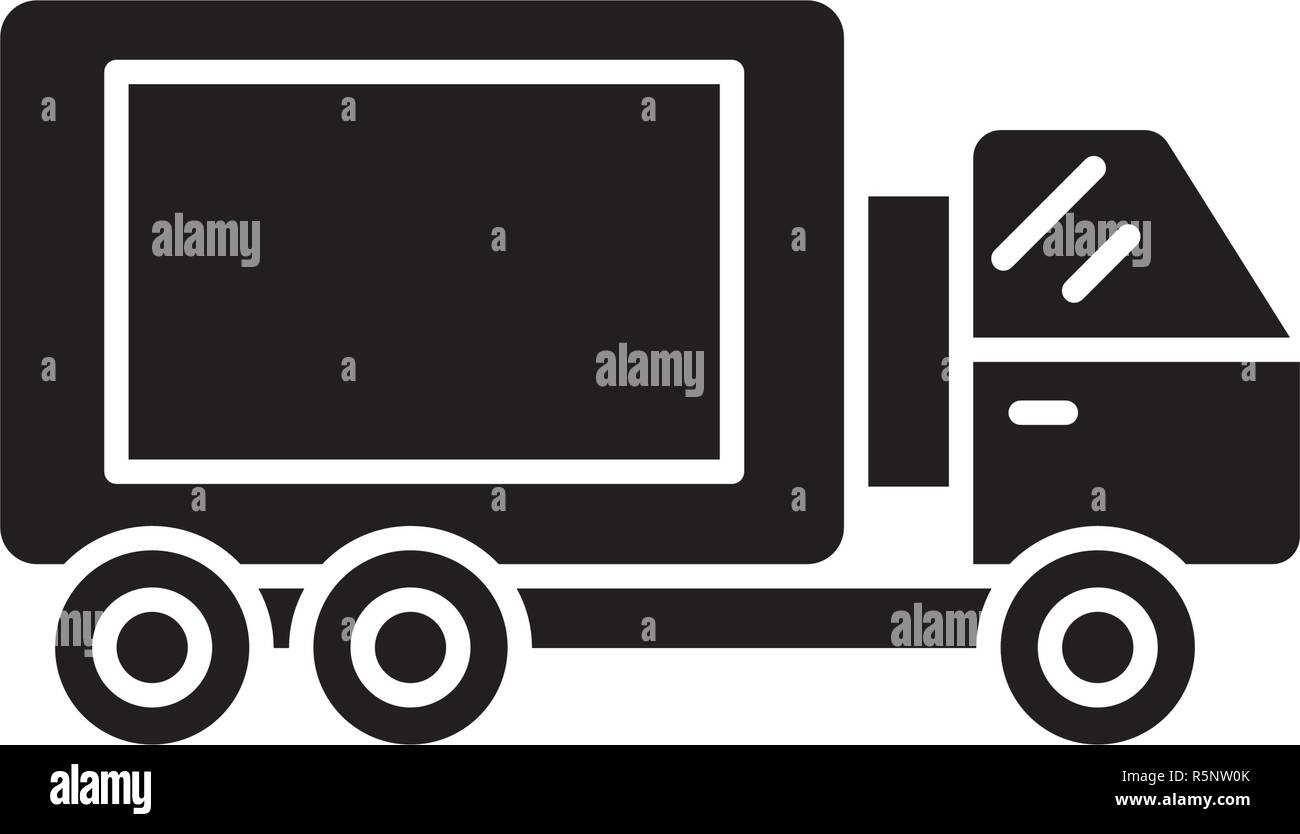 Lkw schwarze Symbol, Vektor Zeichen auf isolierten Hintergrund. Lkw ...