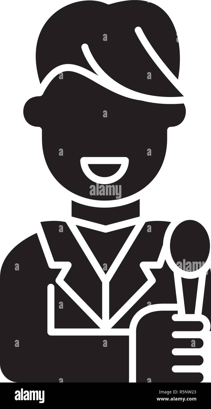 Tv-Moderator schwarzes Symbol, Vektor Zeichen auf isolierten ...