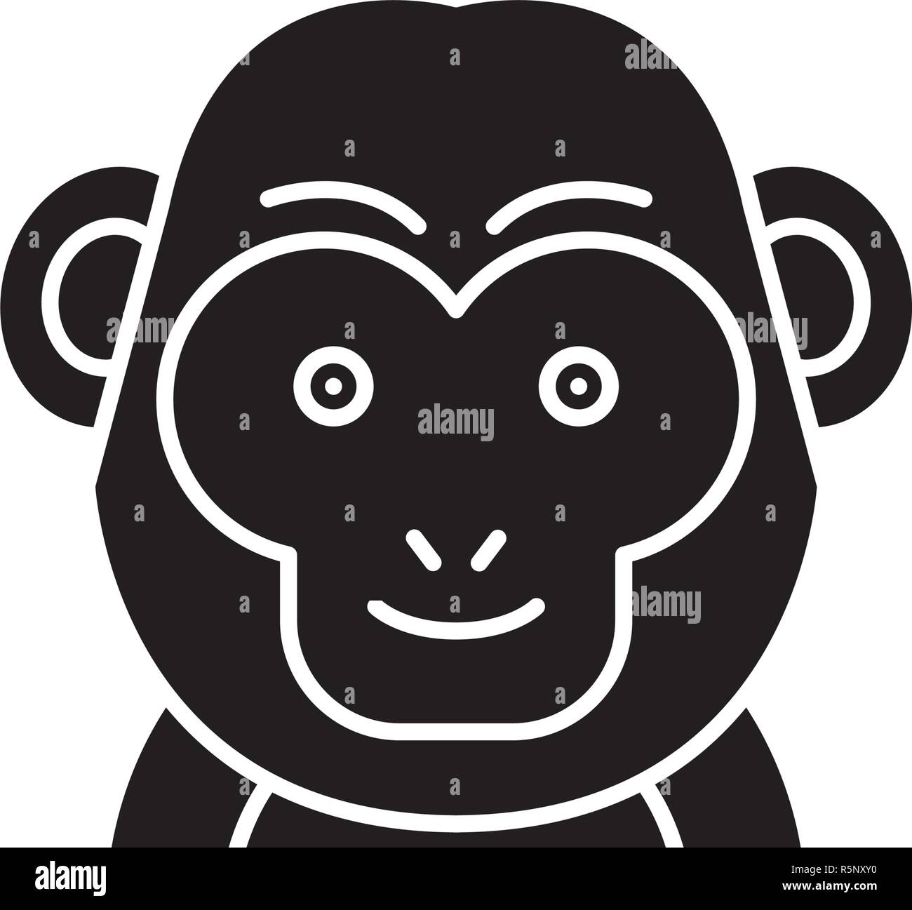 Lustige Affe schwarze Symbol, Vektor Zeichen auf isolierten Hintergrund ...