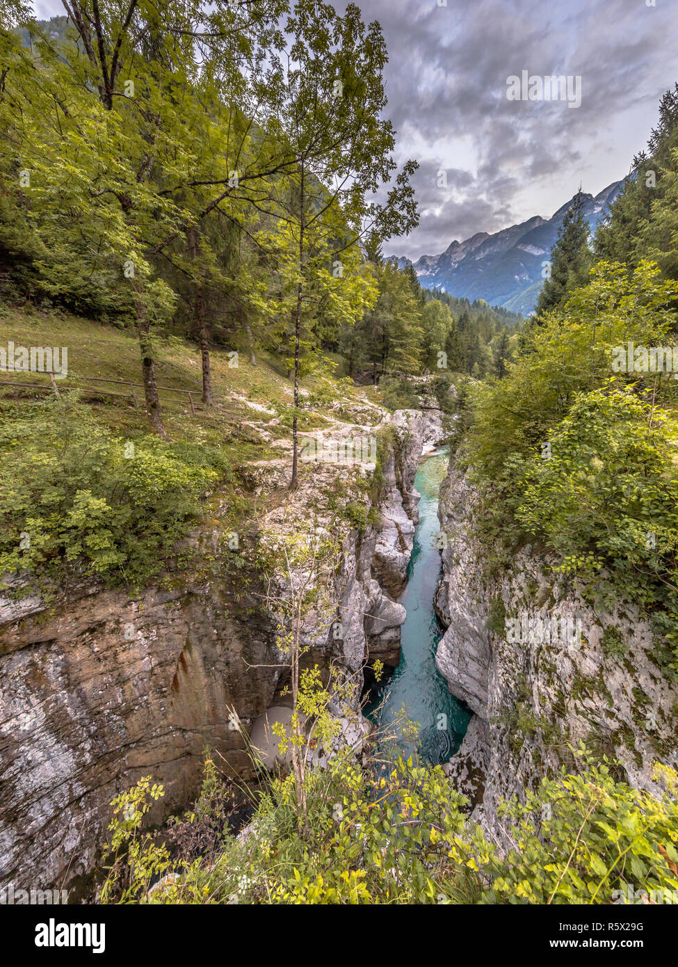 Fluss Soca Schlucht in der Nähe von Soca Dorf im Triglav National Park ...