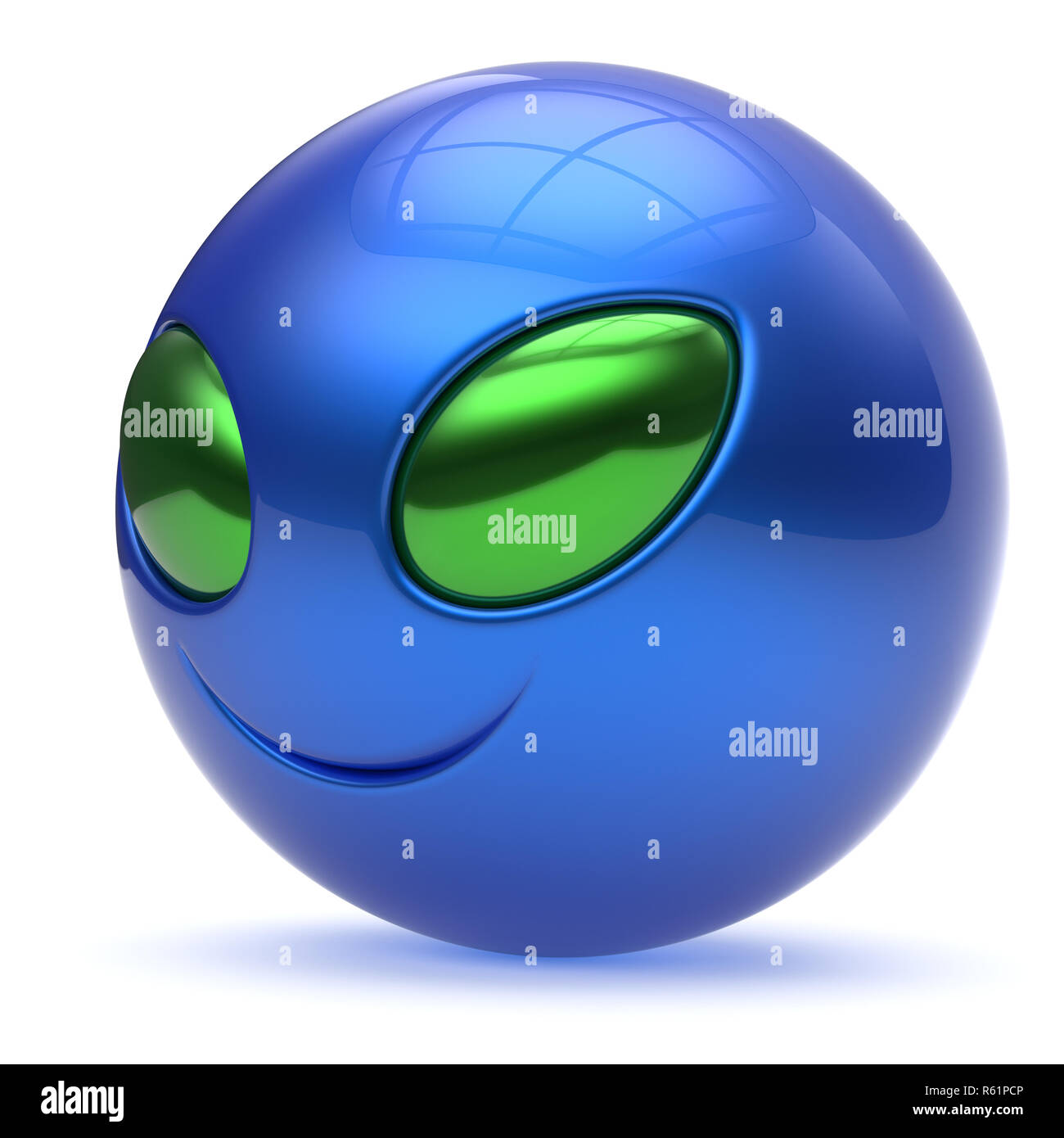 Smiley alien Gesicht Kopf cartoon cute Emoticon Monster Ball blau grün ...