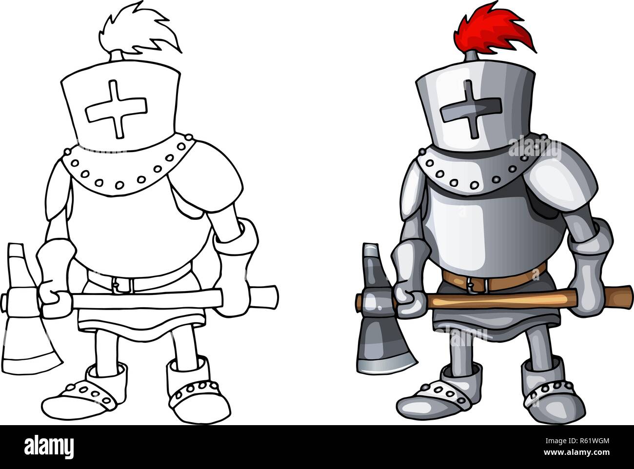 Cartoon Ritter full body Armor suit stehend mit ax Charakter bunte ...
