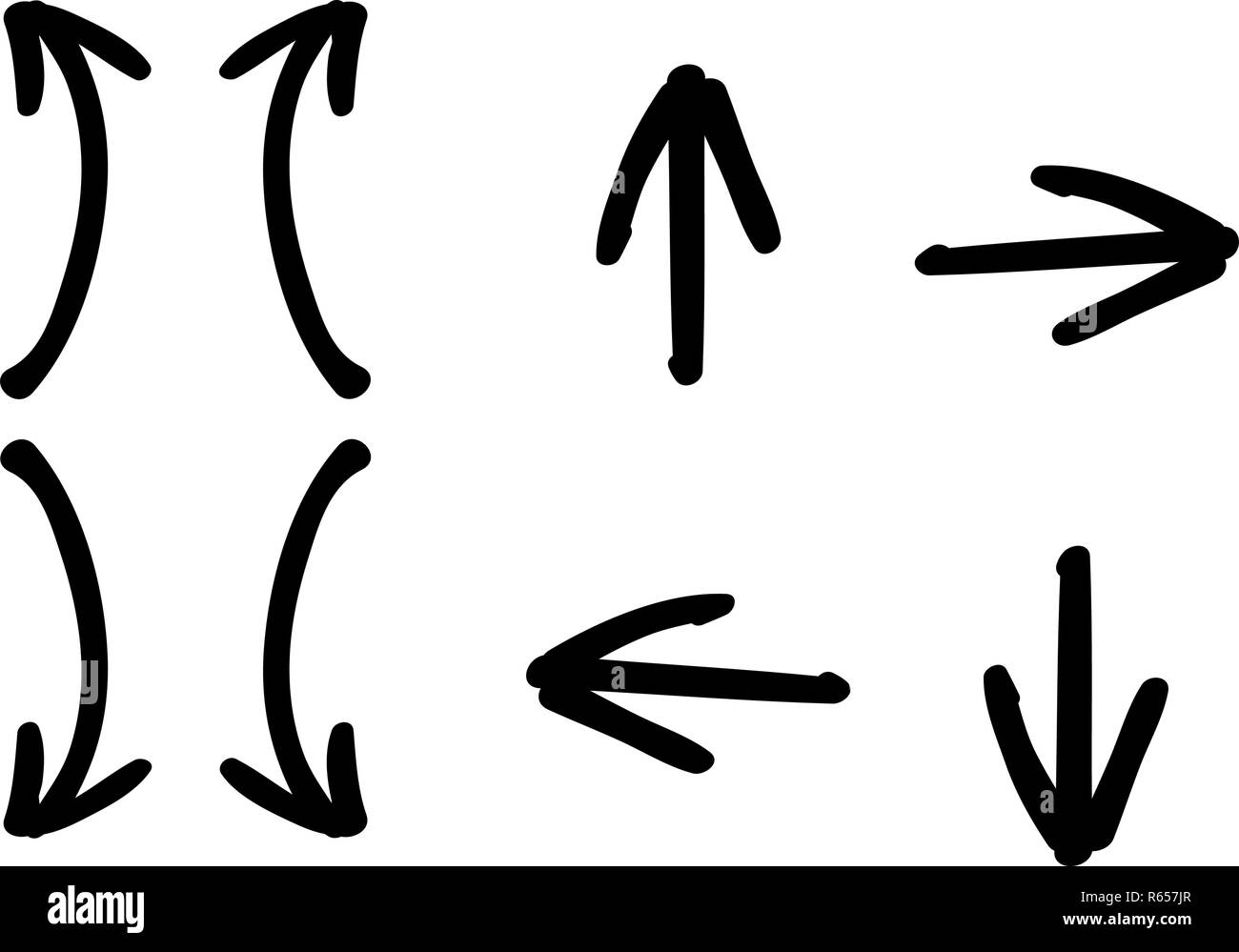 Satz Pfeile. Moderne Hand gezeichnet mit schwarzem Hintergrund gesetzt ...