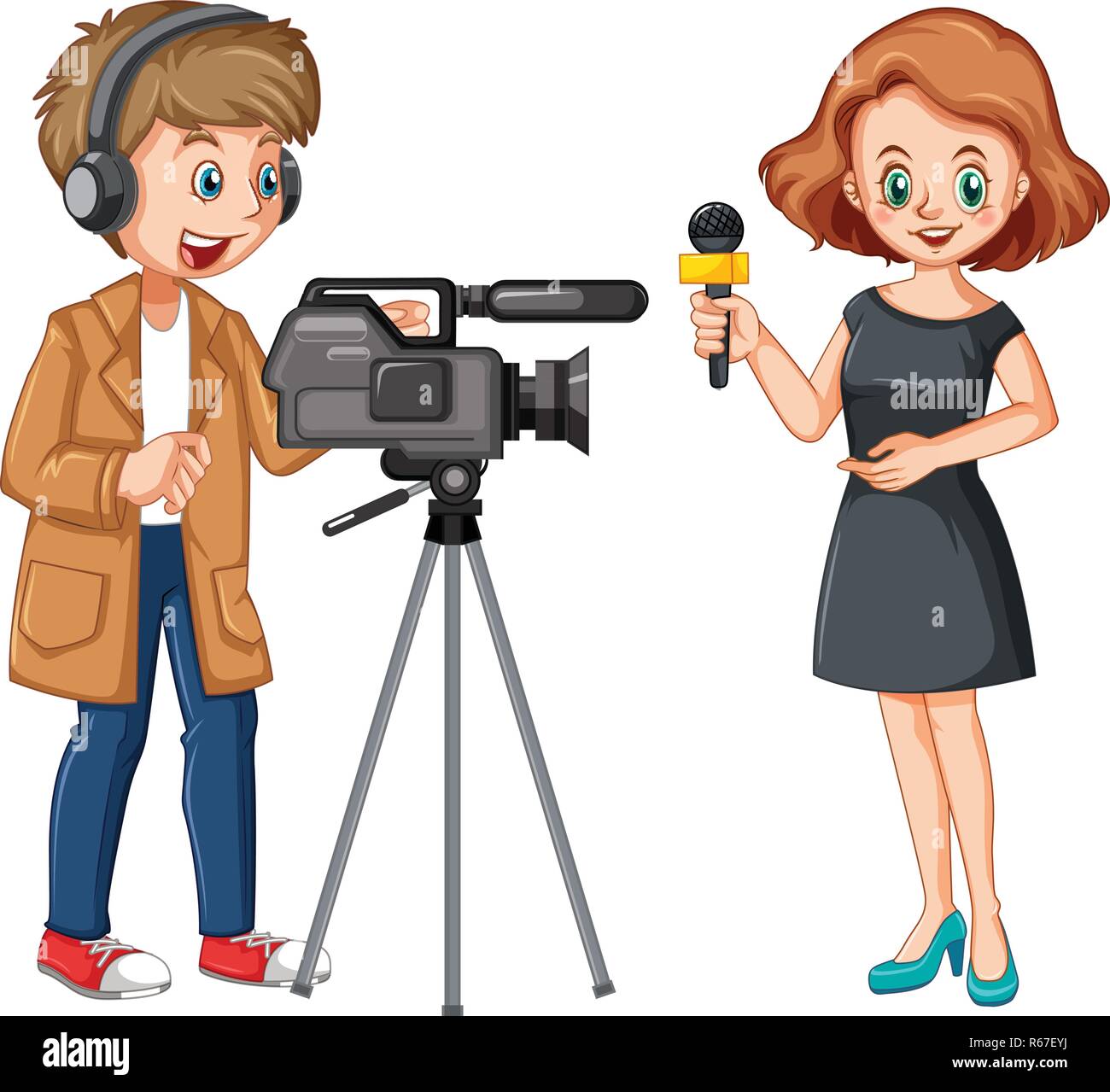 News Reporter und professionelle Kameramann Abbildung Stock ...