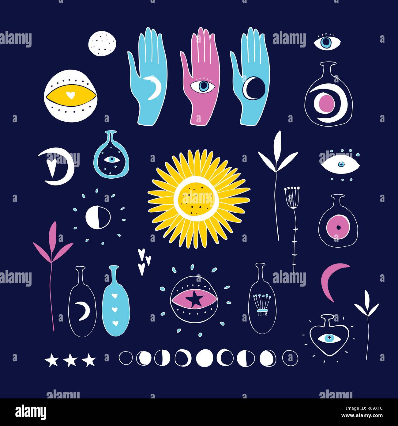 Satz von Hand esoterische mystische magische spirituelle Elemente ...