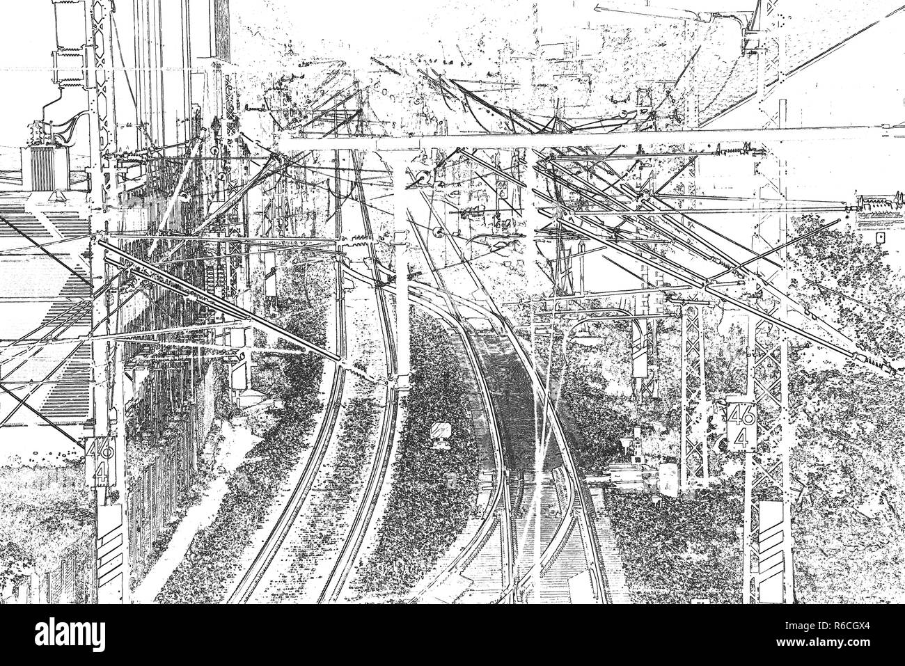 Eisenbahnlinie verfolgt schienen Schwarzweiß-Stockfotos und -bilder - Alamy