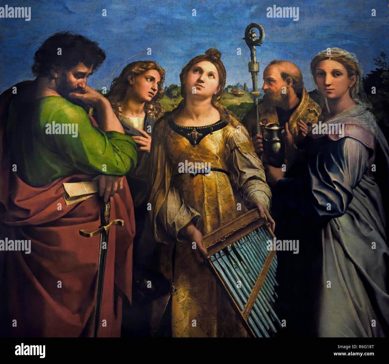 Die Ekstase der Heiligen Cäcilia unter den Heiligen Paulus, Johannes der Evangelist, Augustin ...