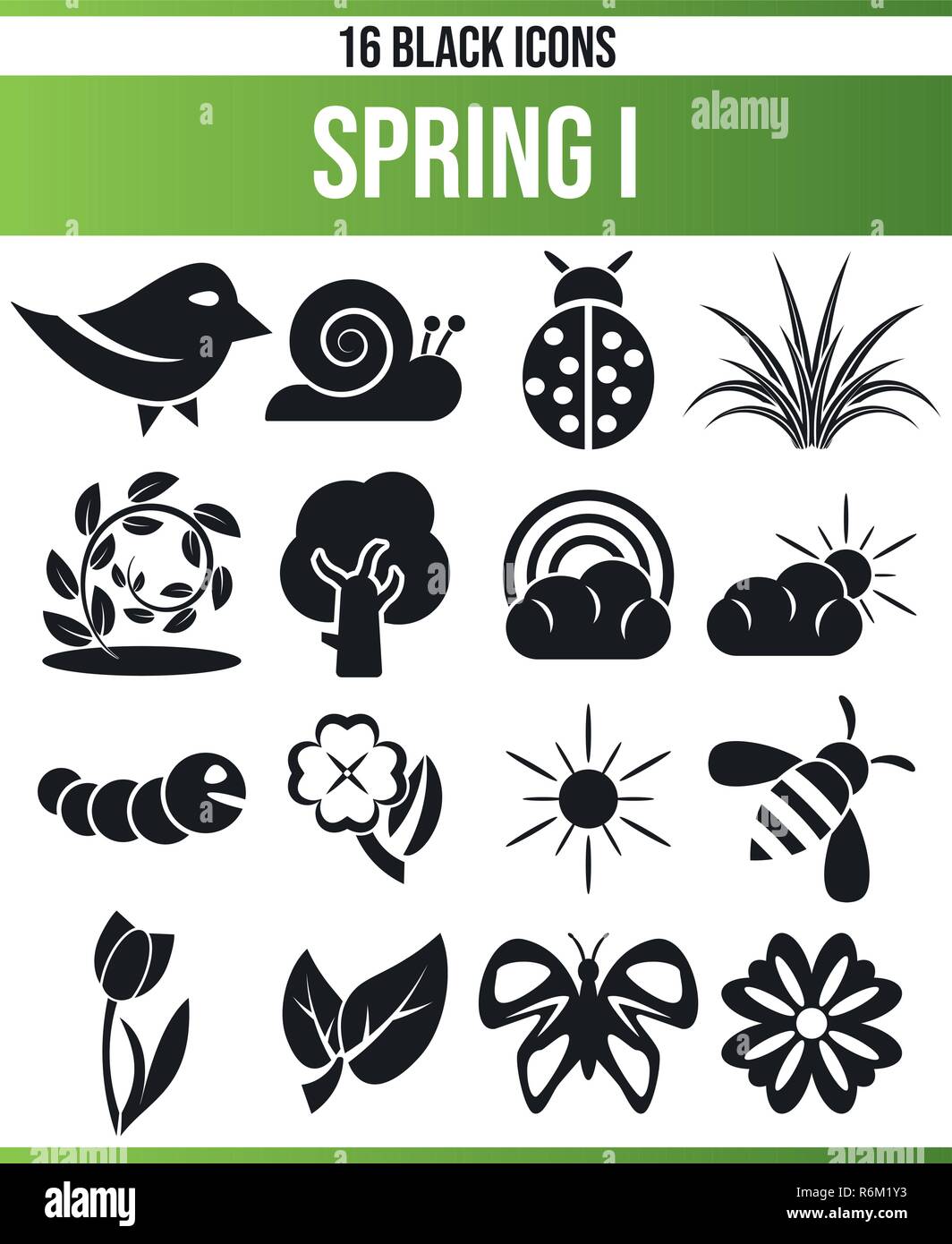 Schwarzen Symbole/Icons auf dem Thema Frühling. Dieses Icon Set ist ...
