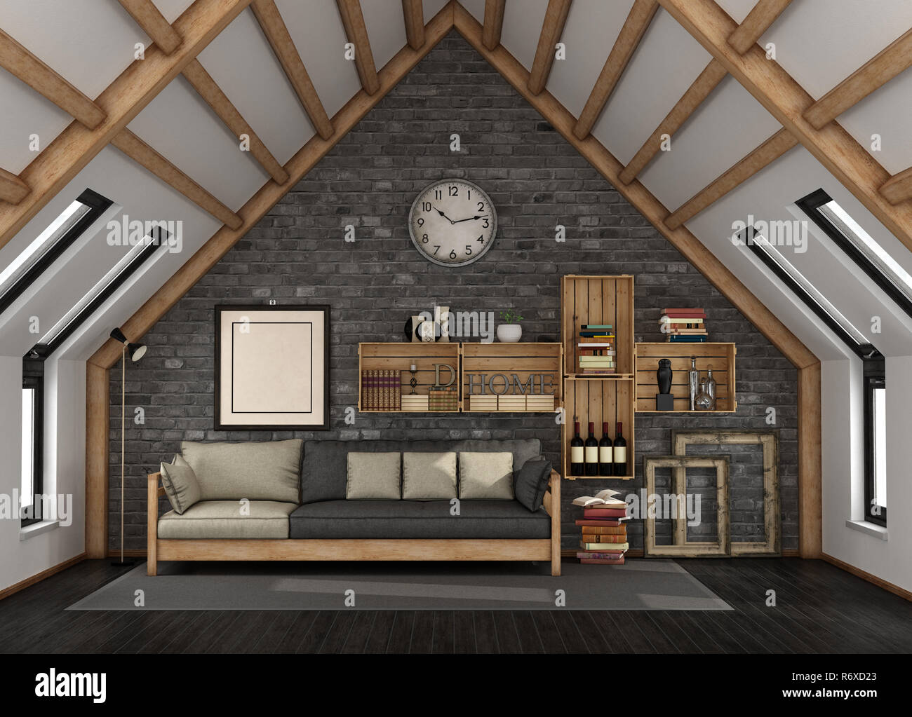 Wohnzimmer in der Mansarde Stockfotografie - Alamy