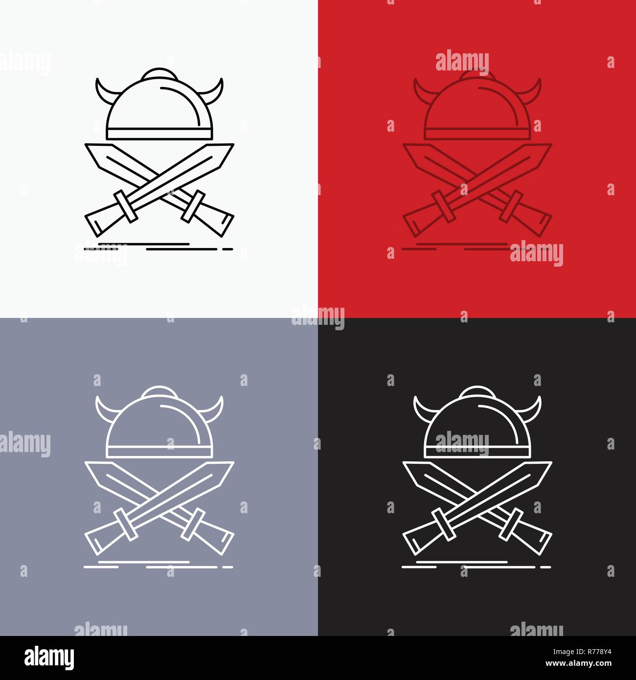Kampf, Emblem, viking, Krieger, Schwerter Symbol über verschiedenen ...