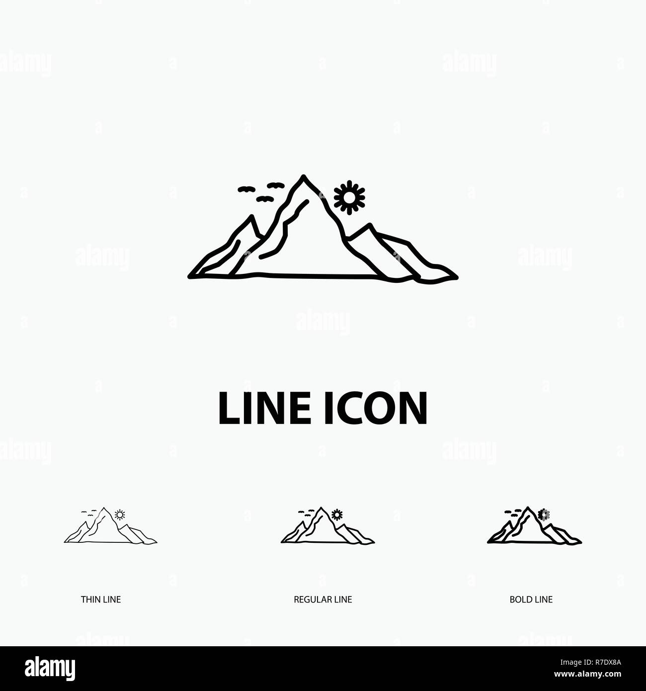 Berg, Landschaft, Berg, Natur, Sonne Symbol in Thin, Regular und Bold ...