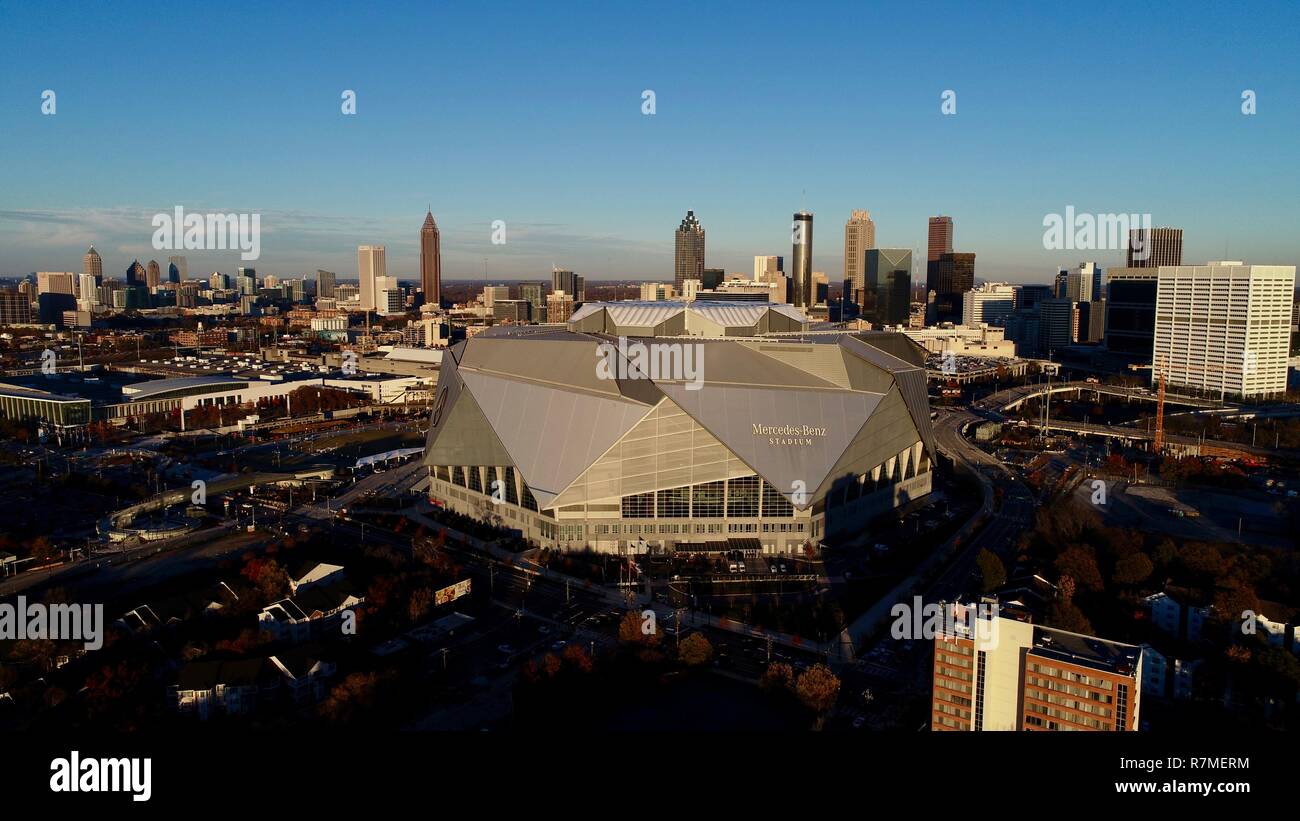 Luftaufnahme Mercedes-Benz Stadion, Fußball Super Bowl LIII 2019 home ...