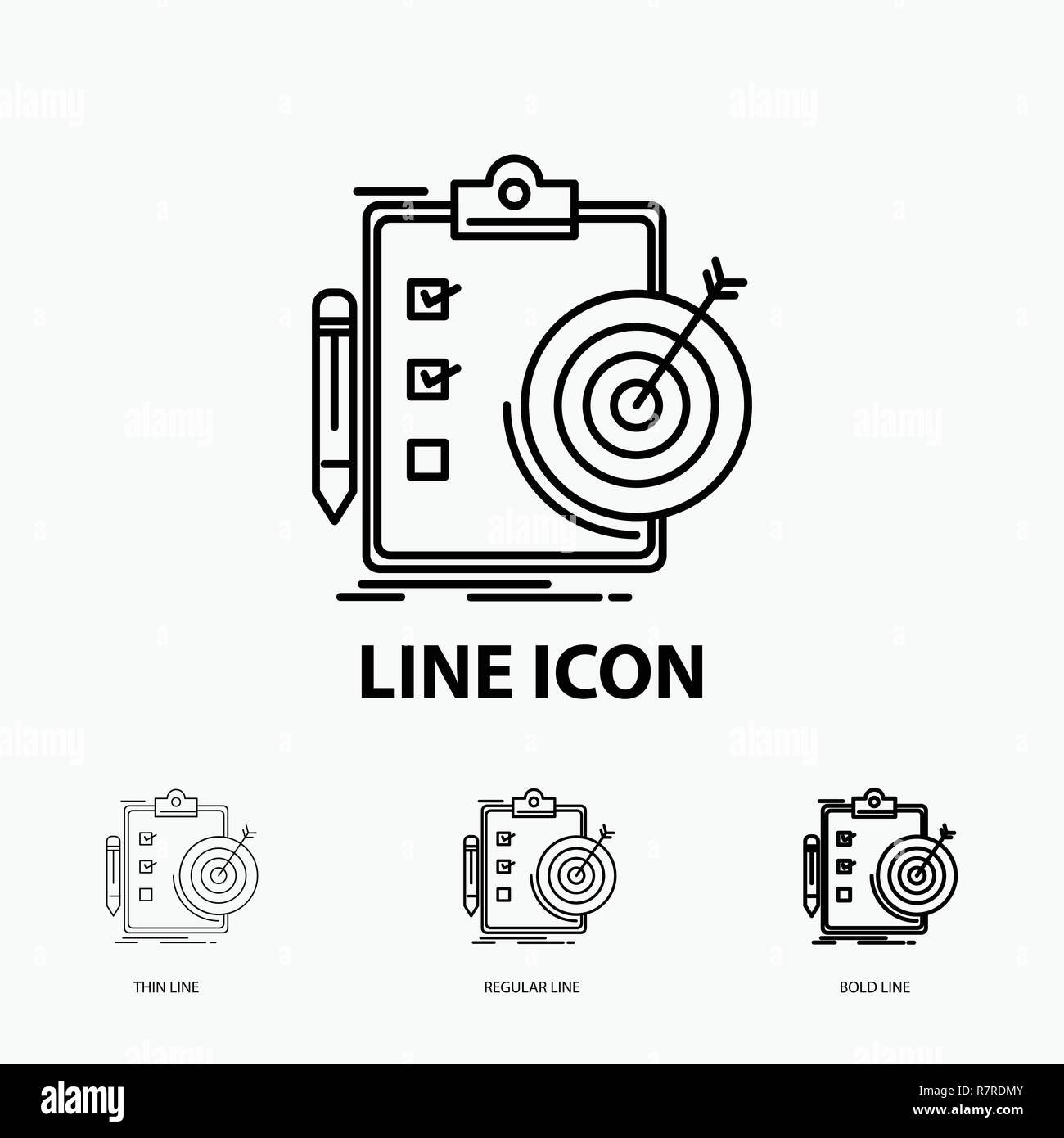 Ziele, Bericht, Analyse, Ziel, Umsetzung Symbol in Thin, Regular und ...