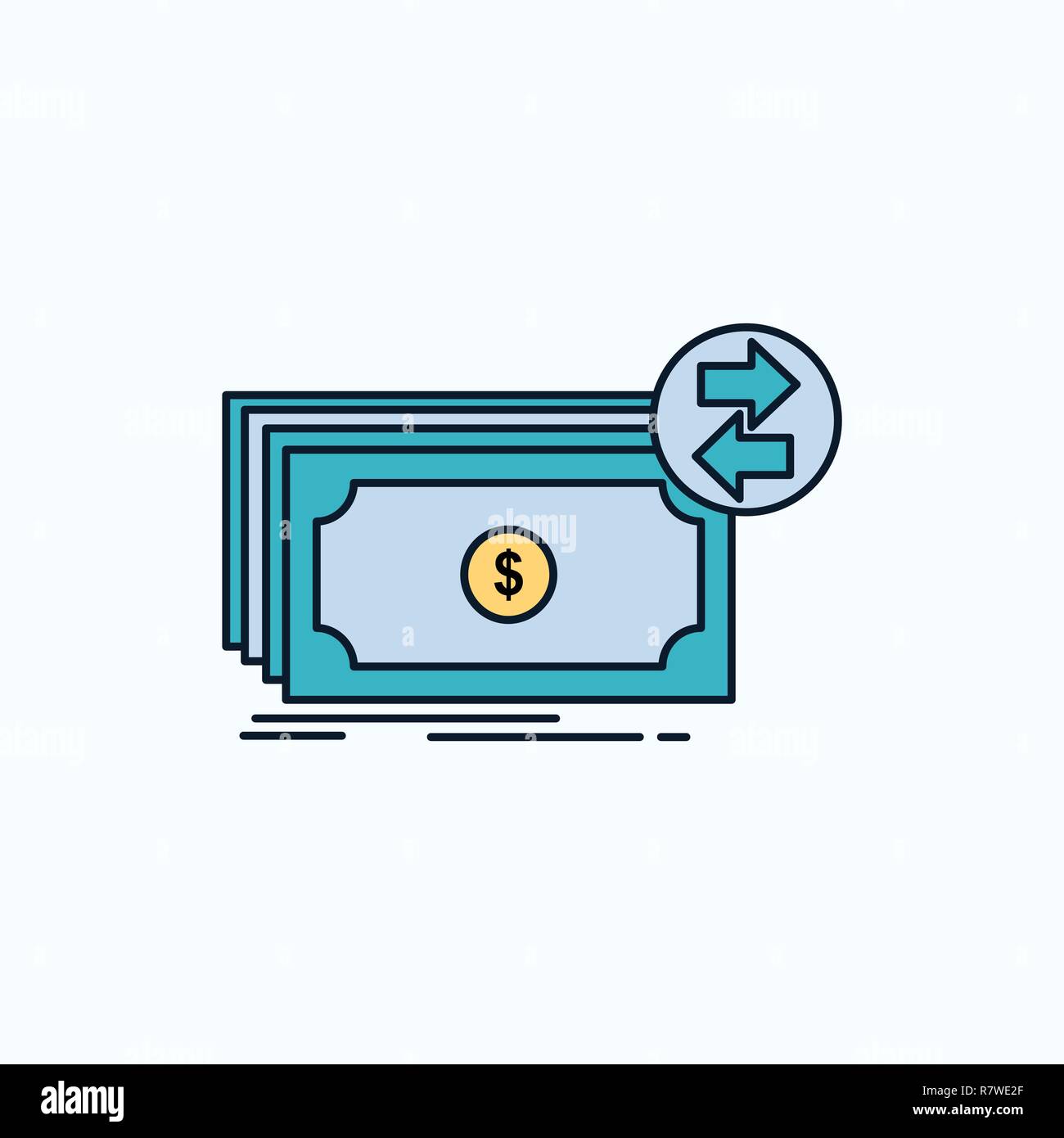 Banknoten, Cash, Dollar, Flow, Geld Flachbild-Symbol. Grüne und gelbe ...