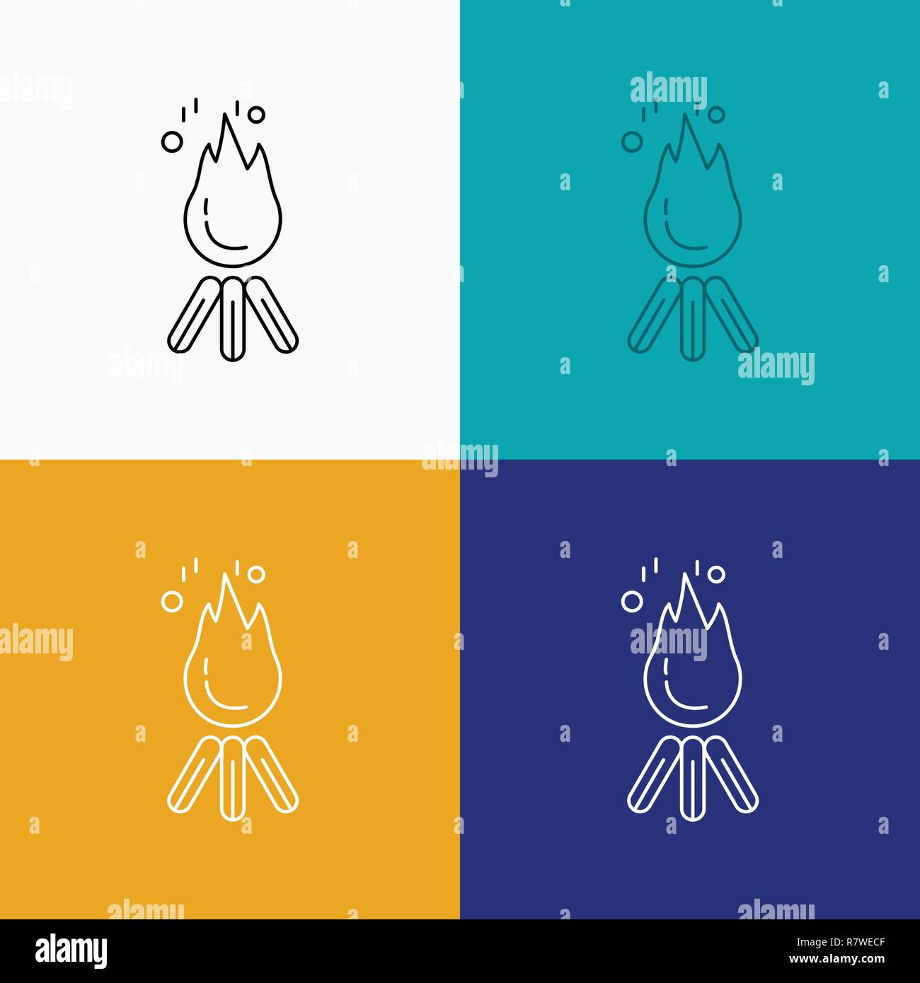 Feuer, Flamme, Lagerfeuer, Camping, camp Symbol über verschiedenen ... Feuer, Flamme, Lagerfeuer, Camping, camp Symbol über verschiedenen ...