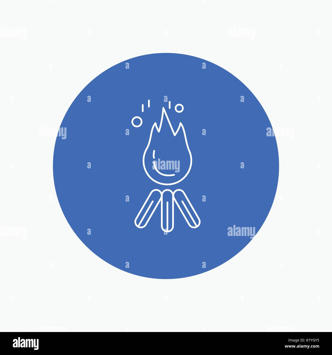 Feuer, Flamme, Lagerfeuer, Camping, Lager, weiße Linie Symbol im Kreis ... Feuer, Flamme, Lagerfeuer, Camping, Lager, weiße Linie Symbol im Kreis ...