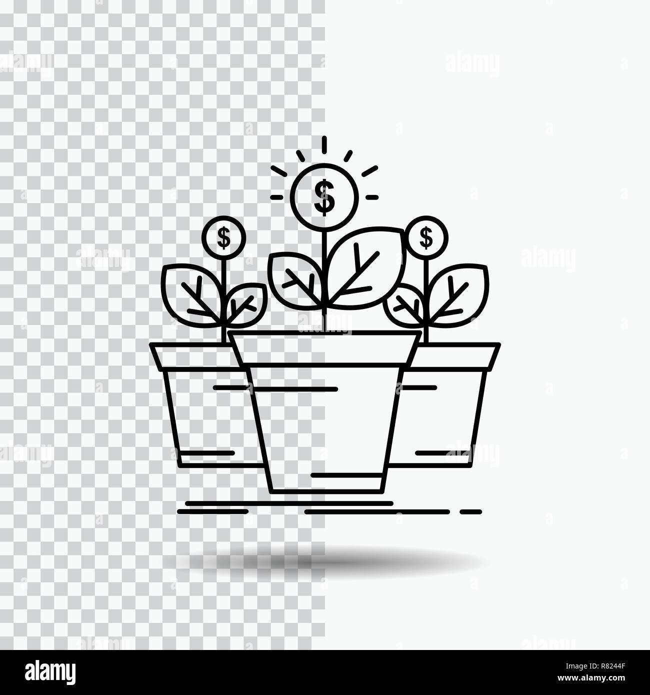 Wachstum, Geld, Anlage, Topf, Baumgrenze Symbol auf Transparenten Hintergrund. Schwarzes Symbol ...