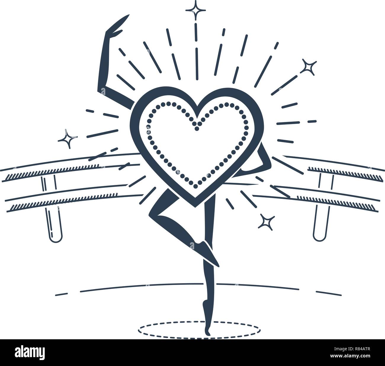 Konzept der Choreographie in Form einer tanzenden Herz mit Strahlen ...