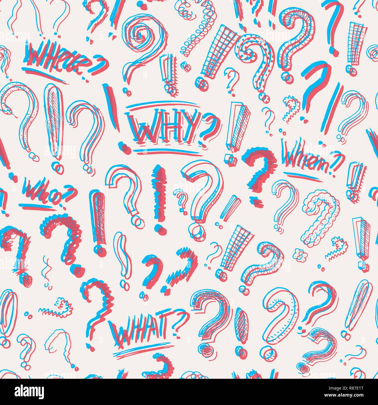 Frage Ausrufezeichen nahtlose Muster.. Doodle Stil. Sammlung von ...