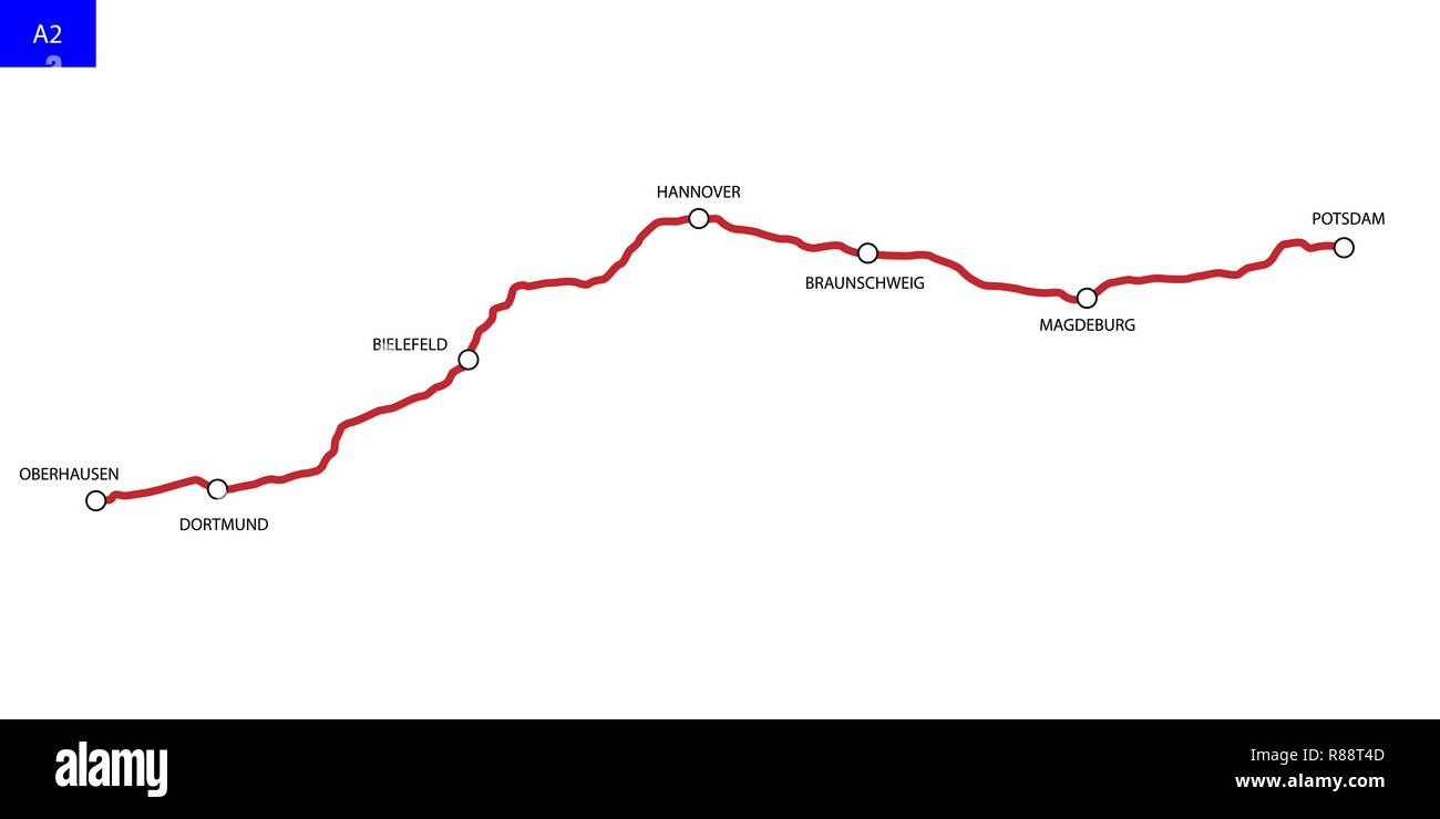 Deutsche Autobahn A2. Die Bundesautobahn 2. Straßenkarte von ...