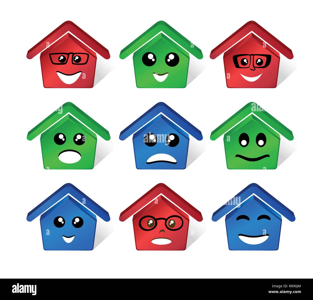 Emoji emoticon Ausdruck Symbole in Style kleines Haus Gesicht Symbole ...