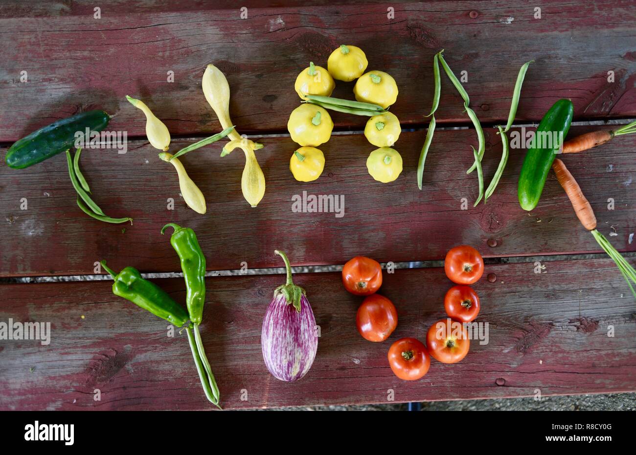 Bio Gemüse und Obst buchstabieren, Danke, für eine gesunde Ernährung ...