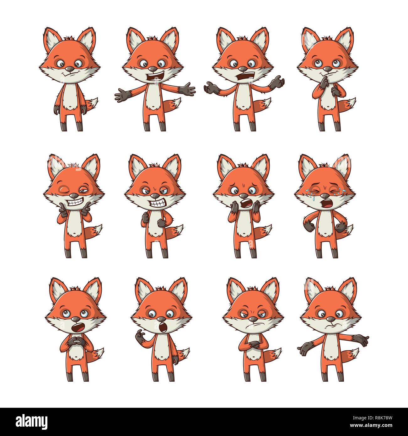 Lustige cartoon Fox mit unterschiedlichen Emotionen gesetzt Stock ...