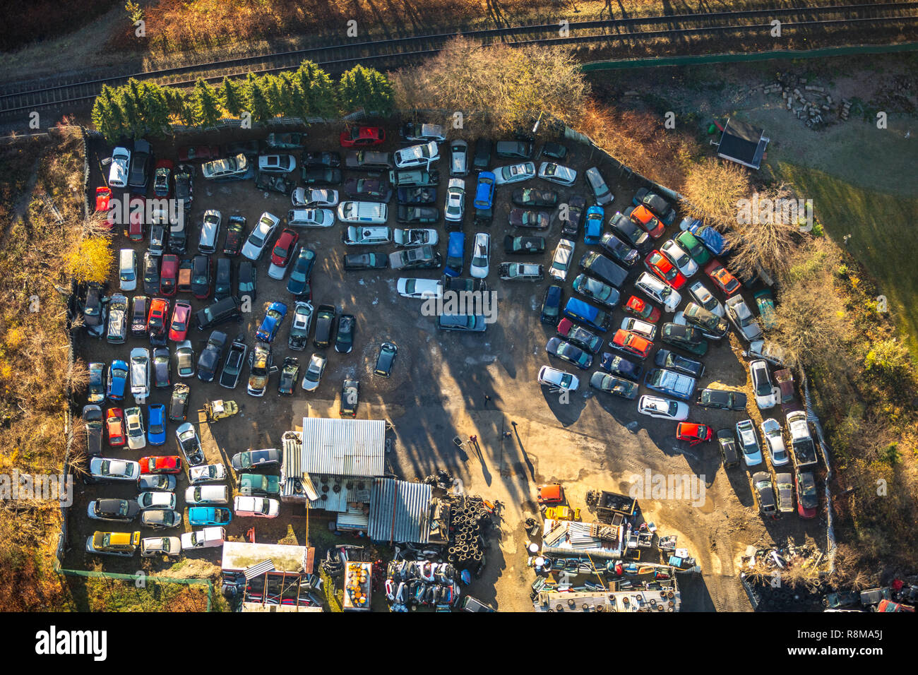 Luftaufnahme, AVL Auto Recycling mbH, Altautos, Altreifen, Schrottplatz ...
