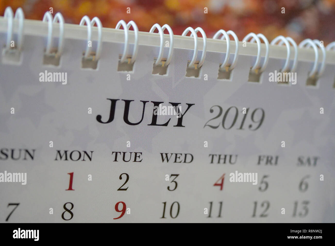 July 2019 calendar -Fotos und -Bildmaterial in hoher Auflösung – Alamy