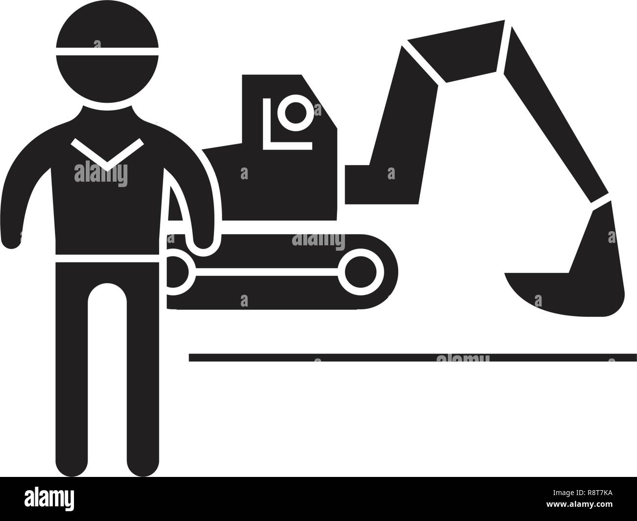 Bagger arbeiten schwarz Vektor Konzept Symbol. Bagger mit Hochdruck ...