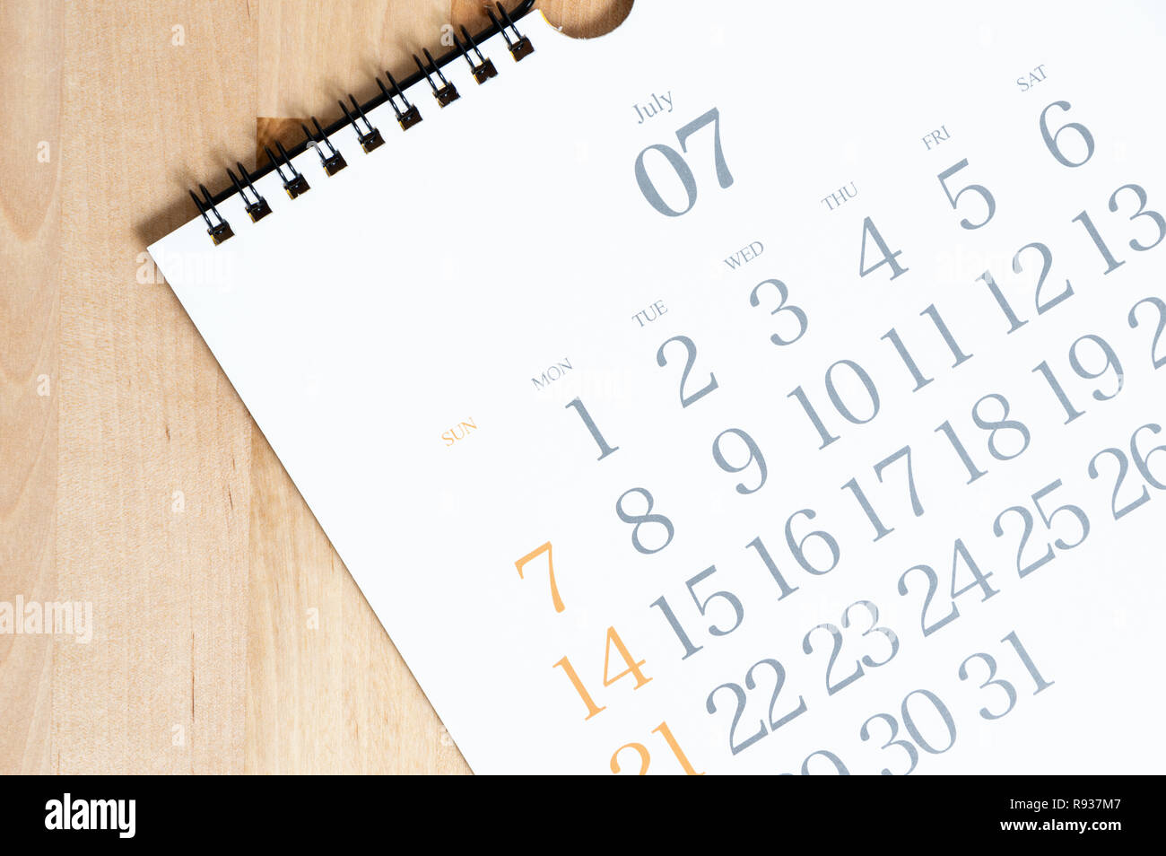 July 2019 calendar -Fotos und -Bildmaterial in hoher Auflösung – Alamy